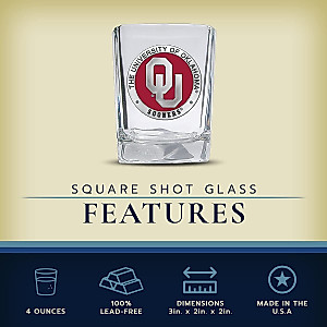 Heritage Pewter University of Oklahoma Square Shot Glass | Hand-Sculpted 1.5 Ounce Shot Glass | Intricately Crafted Metal Pewter Alma Mater Inlay