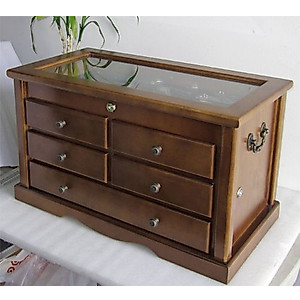 Knife Collector Solid Wood Display Case Cabinet Tool Storage Cabinet with Glass Top Cover Lockable Walnut Finish