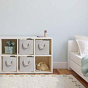 Robuy Set of 4 Beige Foldable Bamboo Fabric Cube Storage Bins with Cotton Rope Handle, Collapsible Resistant Basket Box Organizer for Shelves Size (10.5x10.5 x11 inch)