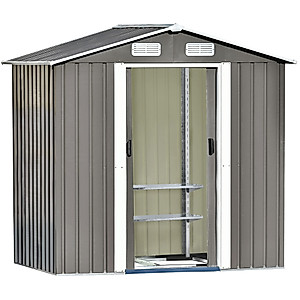 Merax Outdoor Storage Shed, 6 x 4 FT Metal Garden Shed Steel Tool Shed Storage House with Adjustable Shelf and Lockable Door,Tool Cabinet with Vents and Foundation for Backyard, Patio & Lawn, Gray