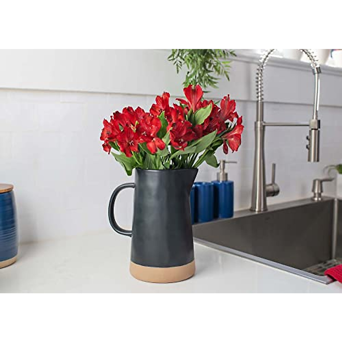 Nat & Jules Large Raw Bottom Matte Black 48 ounce Ceramic Pitcher Jug ...