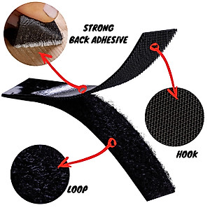 FixZilla 30 Sets Hook and Loop Strips with Adhesive - 1x4 Inch - Strong Back Adhesive Fasteners Tape, Black
