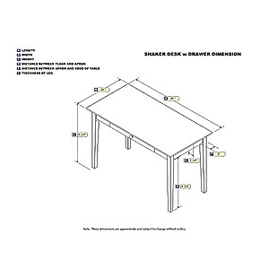 Atlantic Furniture AH12102 Shaker Desk with Drawer, White,H-79282