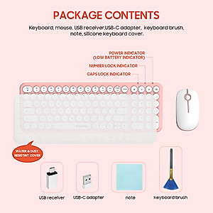 Wireless Keyboard and Mouse Combo, XTREMTEC Cute Compact Keyboard Pink Retro Round Keycap, Ultra Thin Quiet 2.4GHz Retro Kawaii Keyboard for Mac/PC/Laptop (Sakura Pink)