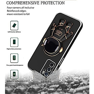 Compatible with Oppo A16 Case with Plating Creative Astronaut Cartoon Holder Pink,Oppo A16s Phone Case Silicone Shockproof Stand Soft TPU Protective Slim Cover (Black)