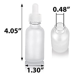 JUVITUS 1 oz Frosted Clear Glass Boston Round Empty Bottle with White Graduated Measurement Glass Dropper (12 pack)
