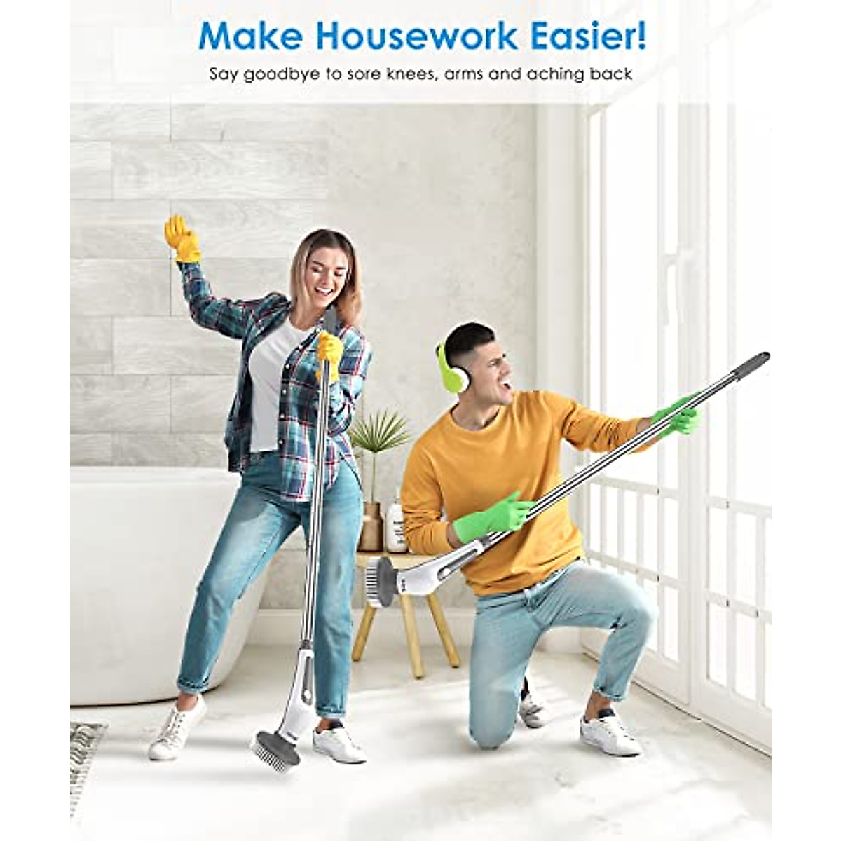 Electric Spin Scrubber, 10 in 1 Airpher Cordless Cleaning Brush IPX8 with 9 Replaceable Brush Heads and 4 Tier Removable Handle, Power Shower Scrubber for Bathroom, Tub, Tile, Floor, Kitchen, Window