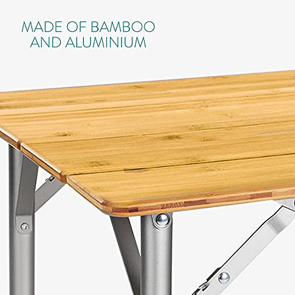 Navaris Portable Folding Bamboo Table - Woden Height Adjustable, Camping Table for Outdoors, Picnics with Telescopic Aluminum Legs