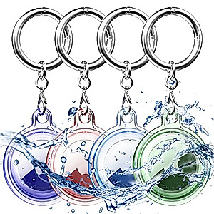 R-fun Airtag Holder, 4 Pack Apple Airtag Case with Keychain,AirTag Holder for Dog Collar, Wallet,Kids, Keys, Super Protective Scratch-Proof and IP7 Waterproof (4 Colors)-Blue Green Pink Purple