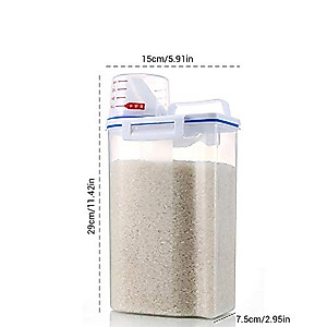 Zerodis 2 Pcs Cereal Containers, Plastic Airtight Storage Containers with Pour Spout and Measuring Cup for Rice Cereal Grain Flour Portable Rice Grain Storage Bin Dispenser