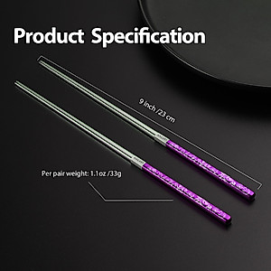 Peony and Butterfly Chopsticks Metal Chopsticks Reusable Designed in Korea Japanese Style Stainless Steel 316 18/10 Non-Slip Dishwasher Safe Laser Etched 2 Pairs Purple