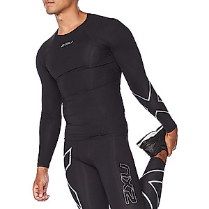 2XU Men's Compression Long Sleeve Top - Enhance Performance and Recovery - Black/Silver - Size 3X-Large