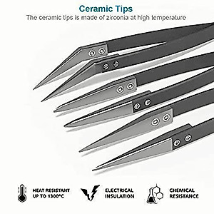 Black Ceramic Tweezers Set - Antistatic,Anticorrosion,Antimagnetic,Highly Heat Resistant up to 3000F(3Pack)