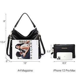 Dasein Hobo Handbags for Women Purses Vegan Leather Shoulder Bags Bucket Purse Large Tote Set with Long Strap (black)