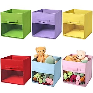 Tideme 6 PCS Clear Cube Storage Bins, 10.5 x 10.5 x 11 Inches Foldable Storage Cubes, Cube Storage Cases with Handle Design, Non-Woven Cloth Organizers for Clothes, Toys, Books