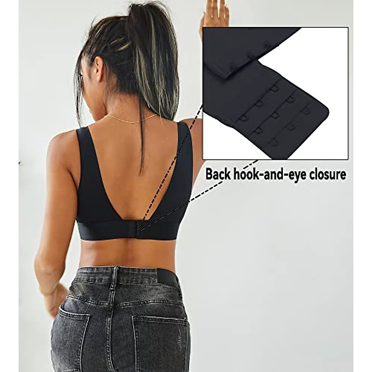 Women's Seamless Plunge Wireless Bra - Deep V-Neck, Unlined, Ultra Light and Soft Stretch Bralettes for Ladies by Knowyou - Black