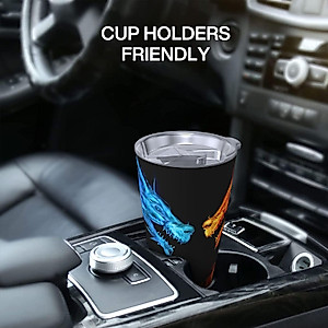 Groamaup 20oz Dragon Stainless Steel Insulated Tumbler with Lid and 3pcs Straw Sets, Water and Fire Car Cup for Cold and Hot Drinks, Coffee Mug for Travel Office and Home Use