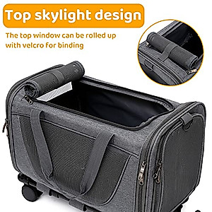 PROKEI Pet Carrier with Wheels for Cat Dog,Airline Approved Telescopic Handle Pet Travel Carrier Bag,Trolley Kennels Rolling for Small Medium Animals Kitten Puppy