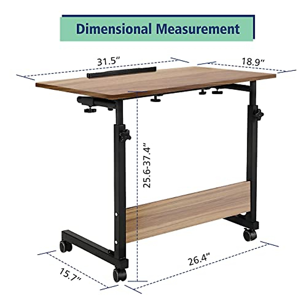 Laptop Cart 31.5" Mobile Table Movable Sofa Side Table with Tilt Tabletop Portable Tray Table for Home Office Height Adjustable Notebook Computer Workstation with Lockable Wheels (Oak)