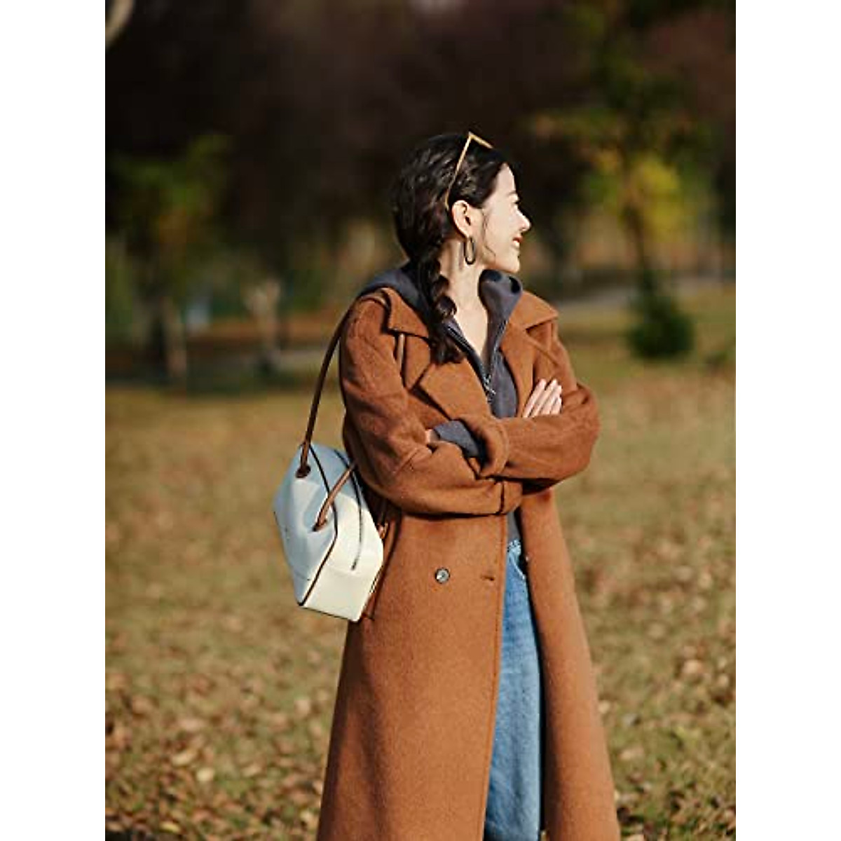 Amazing Song Shoulder Bag for Women, Top Handle Tote Designer Handbag Boston Satchel, Genuine Leather, Smiley Pillow Bag Milk Coffee