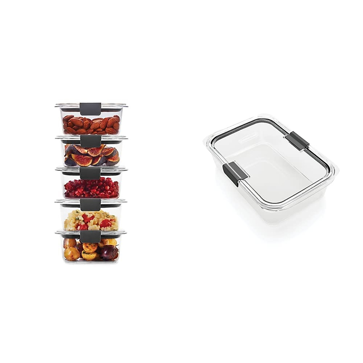 Rubbermaid 10-Piece Brilliance Food Storage Containers with Lids for Lunch, Meal Prep, and Leftovers, Dishwasher Safe, 1.3-Cup, Clear/Grey & Brilliance Food Storage Container, Large, 9.6 Cup, Clear