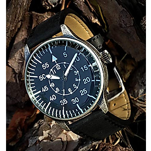 Mil-Tec Vintage Aviator Watch Black Dial Quartz Mens Flieger Pilot World War 2 Wristwatch