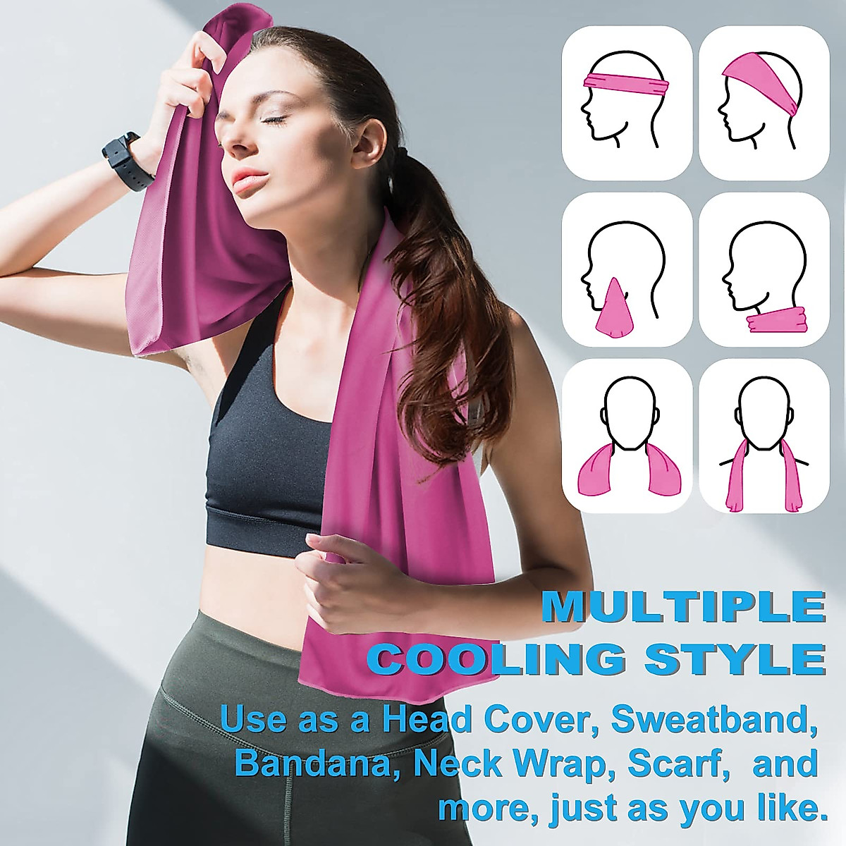 Meiyante Cooling Towel for Neck and Face 43.3" x 15.7" Cooling Towel for Hot Weather Quick Dry Workout Sweat Towel for Gym Soft Breathable Microfiber Towel Fitness Workout Camping Yoga Work Rose Pink