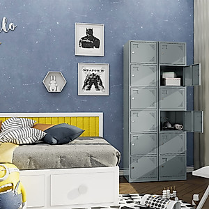 Yizosh Metal Locker with 6 Doors, Tall Steel Storage Lockers for Employees - 71" Locker Storage Cabinets for School, Gym, Home, Office, Garage (Grey)