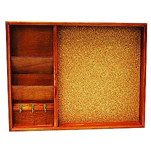 Home Basics Wall Mounted Wood Bulletin Board with Mail Organizer And 3 Hook Key Holder, Pine