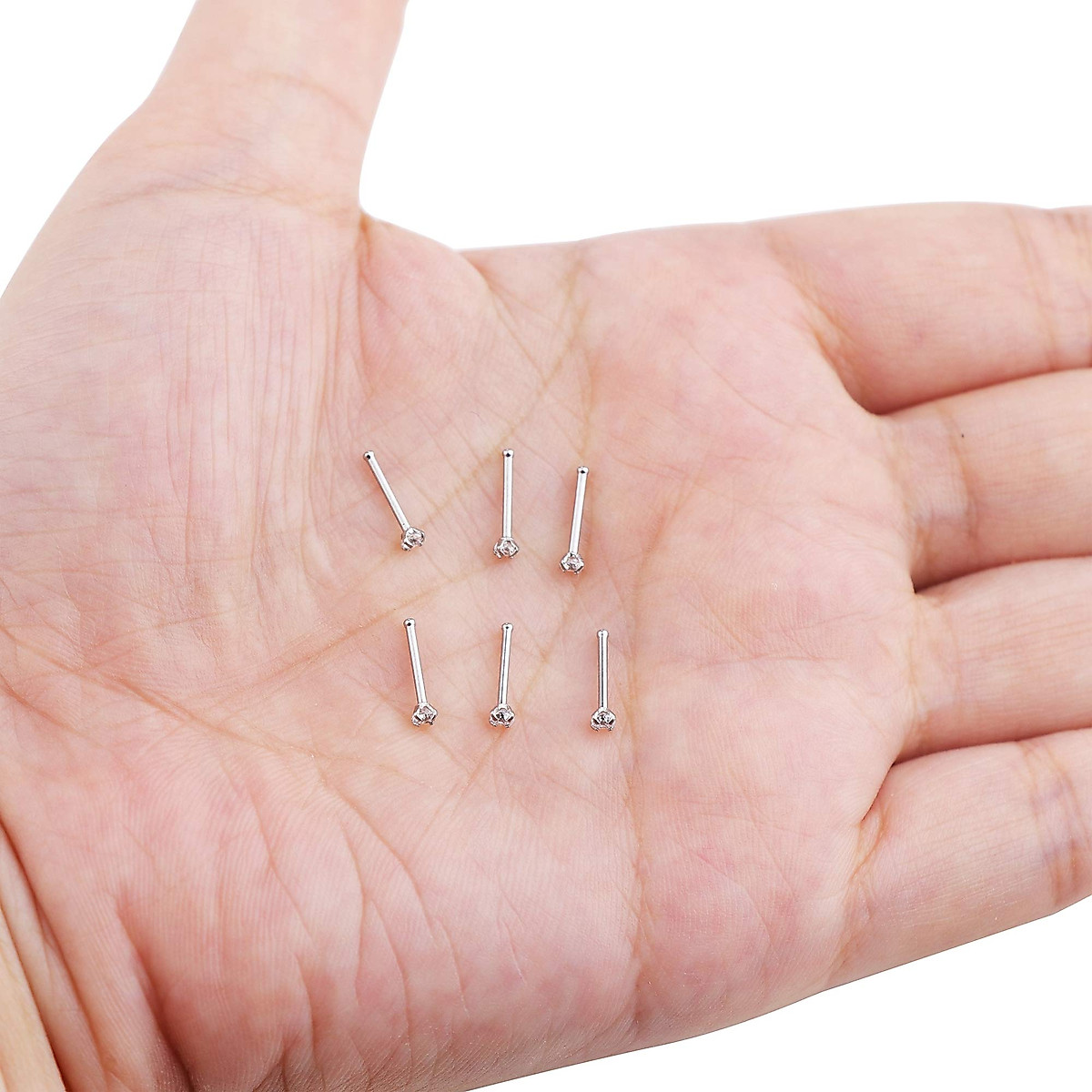 Sllaiss 6Pcs 20G Sets with Austria Zirconia Nose Ring Studs 316L Stainless Steel Hypoallergenic 1.5mm 2mm Nose Piercing Set Body Jewelry