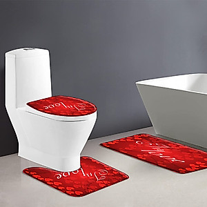 3 Pieces Bath Rugs Sets,Red Heart Romantic Love Sweet Heart Quote in Love Fantasy Dream Valentine's Day Memory Foam 17.8"x 29.5" Bath Mat Sets Toilet Seat Cover, U-Shaped Toilet for Bathroom Decor