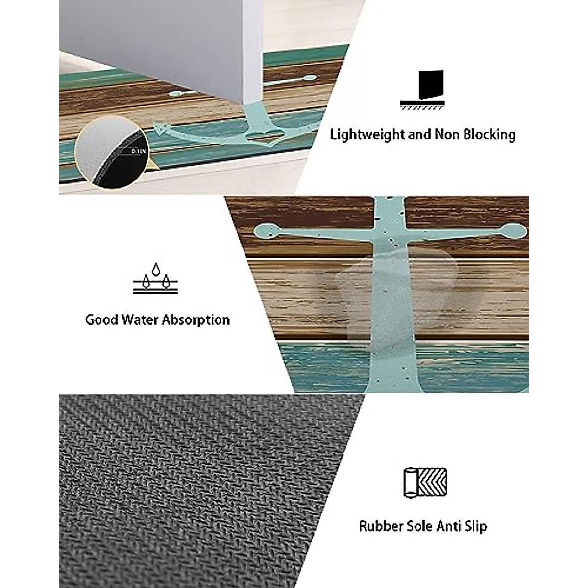 Gogobebe Super Absorbent Diatom Mud Mat Ocean Marine Theme Anchor on Turquoise Wooden Board Quick-Drying Thin Bath Mat Non-Slip Bathtub Mat Anti-Skid Rubber Bathroom Shower Mat 16x24in