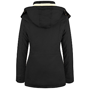 WenVen Women's Heavyweight Warm Winter Jacket with Removable Hood (Black, L)