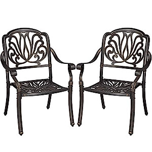 Yaheetech Cast Aluminum Dining Chairs Set of 2, Stackable Patio Dining Chairs Patio Furniture for Garden Deck Antique, Bronze
