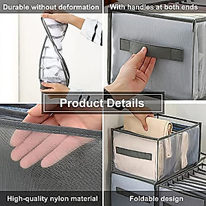 2PCS Upgrade Wardrobe Closet Organizers，7&9-Grids Washable Clothes Organizer with Handles for Jeans，Folded Clothes Organizer Nylon Compartments Storage Bins