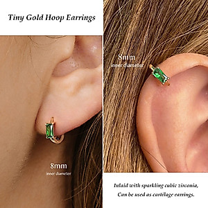Small Gold Hoop Earrings for Women 14K Gold Plated Hoops Tiny Hypoallergenic Cubic Zirconia Cartilage Gold Huggie Hoop Earrings for Women (Green)
