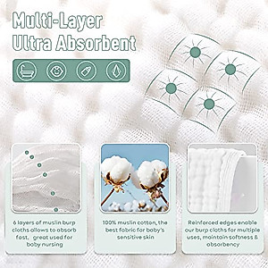 Yoofoss Muslin Burp Cloths 10 Pack Baby Washcloths Large 20''X10'' 100% Cotton 6 Layers Super Soft and Absorbent - White