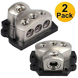 VonSom 3 Way Power Distribution Block, 1x 0 Gauge in / 3X 4 Gauge Out Amp Power Distribution Ground Distributor Connecting Block for Car Amplifier Audio Splitter 2 Pack