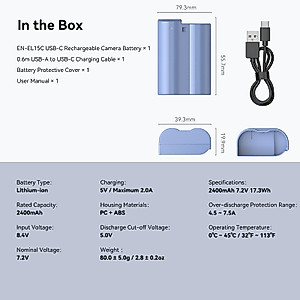 SMALLRIG EN-EL15C 2400mAh Camera Battery for Nikon Zf / Z8 / Z7 / Z6, USB-C Fast Charging Rechargeable Camera Battery for Z7 II, Z6 II, Z5, D850, D810, D810A, D780, D750, D610, D500, D7500-4332