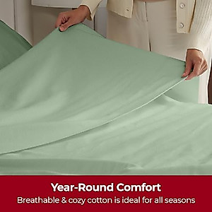 Mellanni Cotton Flannel Bed Sheets Full Size - Brushed for Extra Softness & Comfort - Sage Green Sheets Full Size - Eco Packaging - Fitted Sheet, Flat Sheet & 2 Pillowcases (Full, Sage)