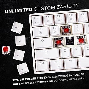 Mizar MZ60 Luna Mechanical Gaming Keyboard | 60% Keyboard 62 Key ANSI US Layout | RGB LED Backlit | Anti Ghosting NKRO | Progammable Macro Keys | Hotswap Gateron Optical Blue Switches | White