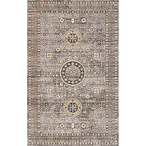 nuLOOM Tama Circle Medallion Machine Washable Area Rug, 9' x 12', Brown