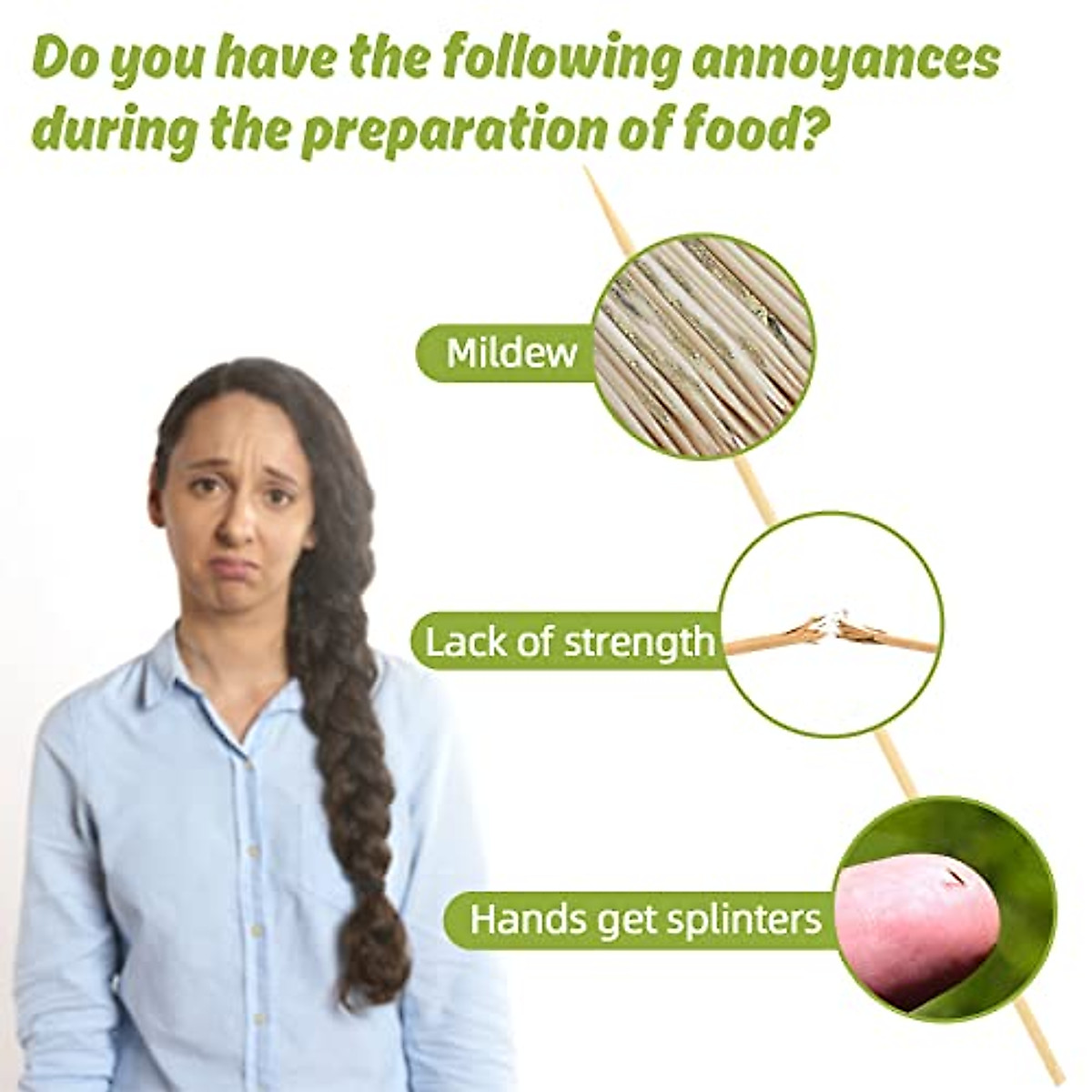 Sukh 270PCS Bamboo Sticks Bulk - Premium Natural Wooden Skewers Bamboo Skewers Wood Sticks for BBQ, Open Fire Pit, Caramel Apples, Hamburger, Fruit, Grilling. Φ=3.5mm, L=15cm