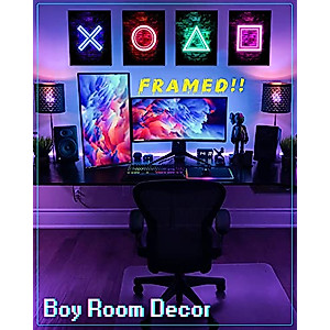 Gamer Room Decor for Boys - Gaming Wall Art - FRAMED 8"x10" - PRINTED Neon Gaming Room Decor - Posters for Boys Room - Video Game Decor - Gaming Wall Decor
