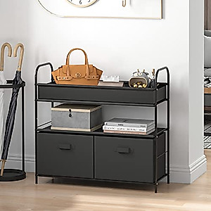 Sywhitta 3-Tier Closet Storage Organizer, Shelves with 2 Foldable Cubes, Multi-Functional Metal Rack, Black