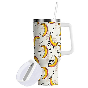 Emelivor Banana 40 oz Tumbler with Lid and Straw Insulated Tumblers with Handle Leak Proof Coffee Tumbler Mug Large Water Bottles for Men Women Sports Gym