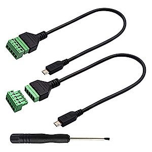 zdyCGTime Micro USB Screw Terminal Block Connector Cable Micro USB 2.0 Male Plug to 5 Pin/Way Female Bolt Screw with Shield terminals Pluggable Type Adapter Connector Cable（30CM/2Packs (Male)
