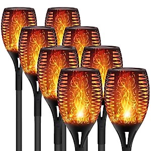 Solar Torch Light with Flickering Flame, Halloween Decorations Outdoor, Solar Tiki Lights Decorative Outdoor Garden Path Stake (8 Pack)