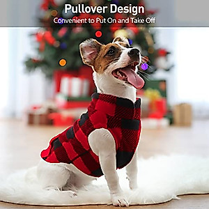 Pedgot Red and Black Plaid Fleece Dog Vest Clothes with Pawprint Pocket, Warm Dog Shirt Pullover Sweater Pet Coat Jacket Apparel for Fall Winter Christmas Wearing (Small)