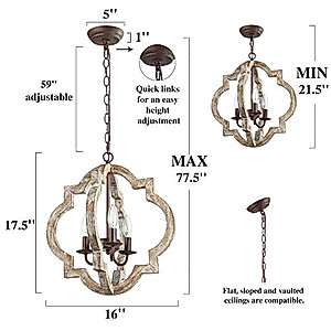 KSANA Farmhouse Orb Chandelier, Handmade Wood Light Fixture for Dining & Living Room, Foyer, Bedroom, Kitchen Island and Entryway
